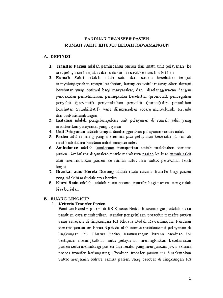 CONTOH Panduan Transfer Pasien | PDF