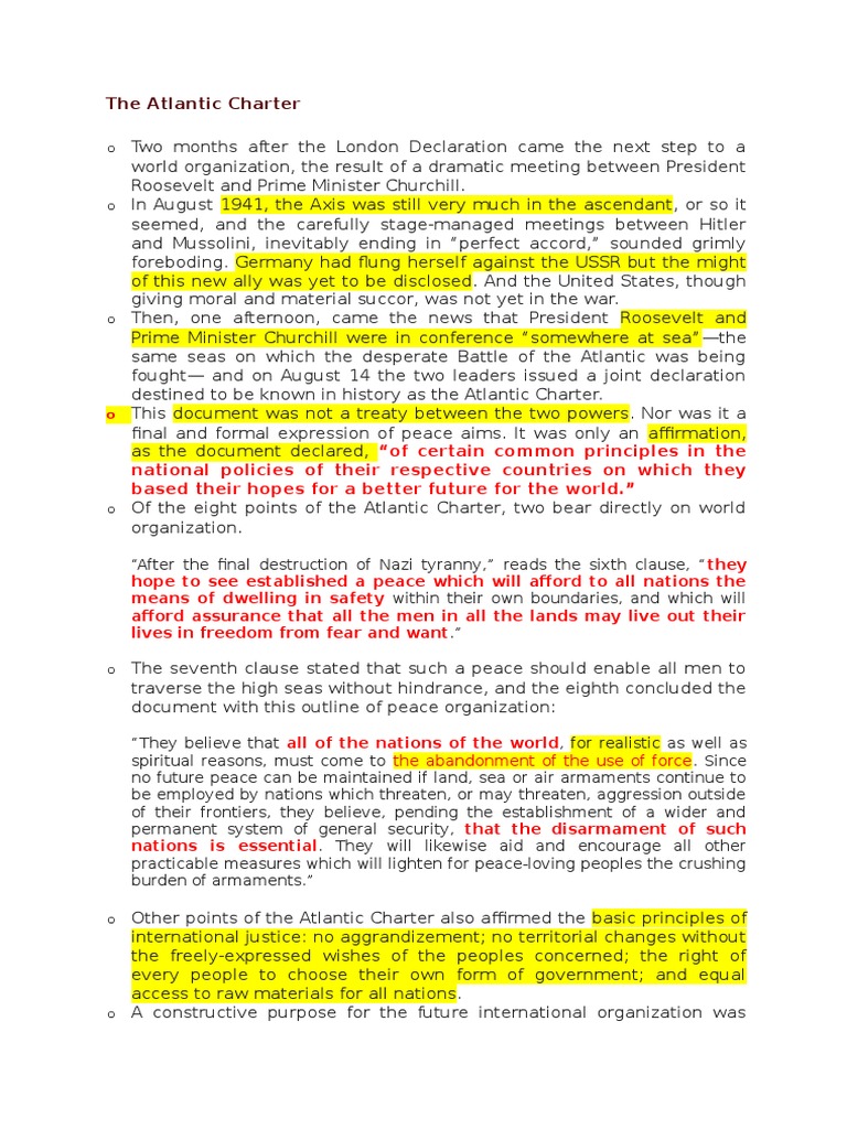 The Atlantic Charter | PDF | United Nations Security Council | Allies ...