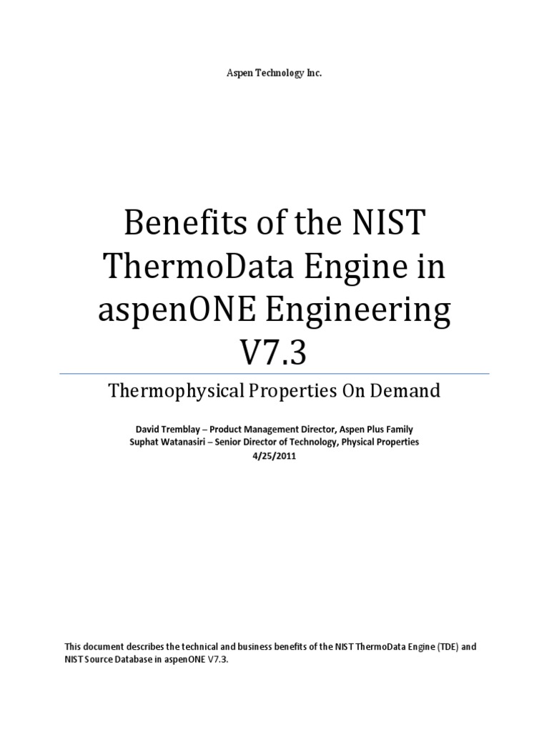 Benefits of The NIST Thermo Data Engine in AspenONE Engineering | PDF | Databases | Gases