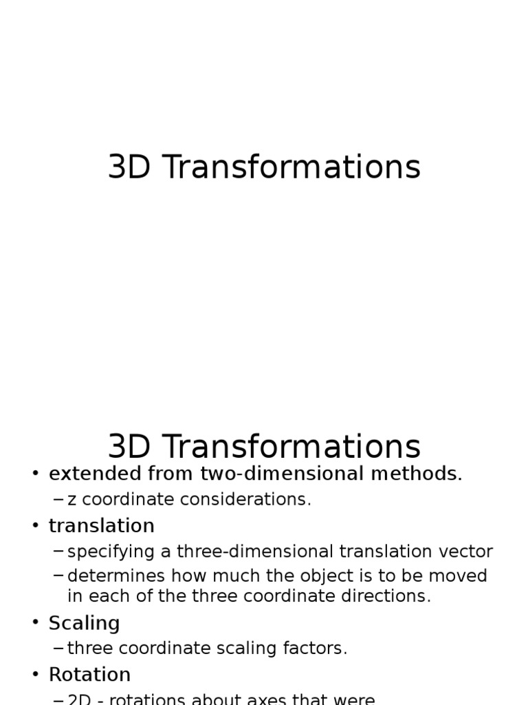 3d Transformations Pdf Cartesian Coordinate System 2 D Computer
