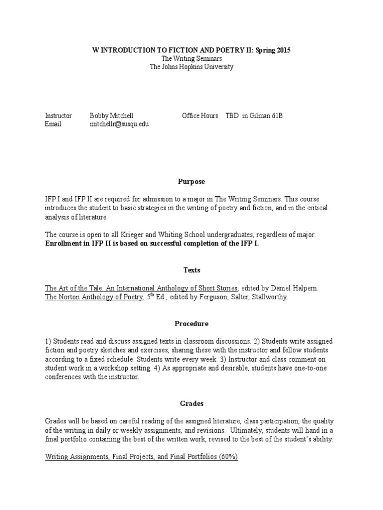 IFP II Syllabus | PDF | Narration | Poetry