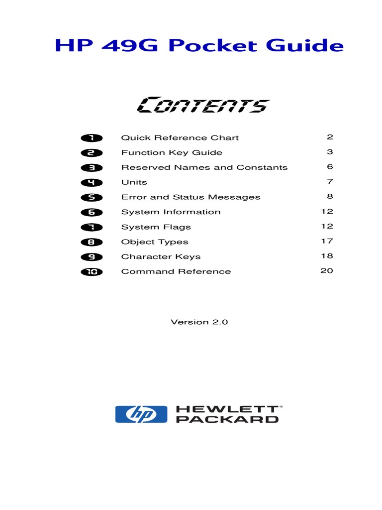 HP49G Pocket Guide | PDF | Matrix (Mathematics) | Parameter (Computer ...