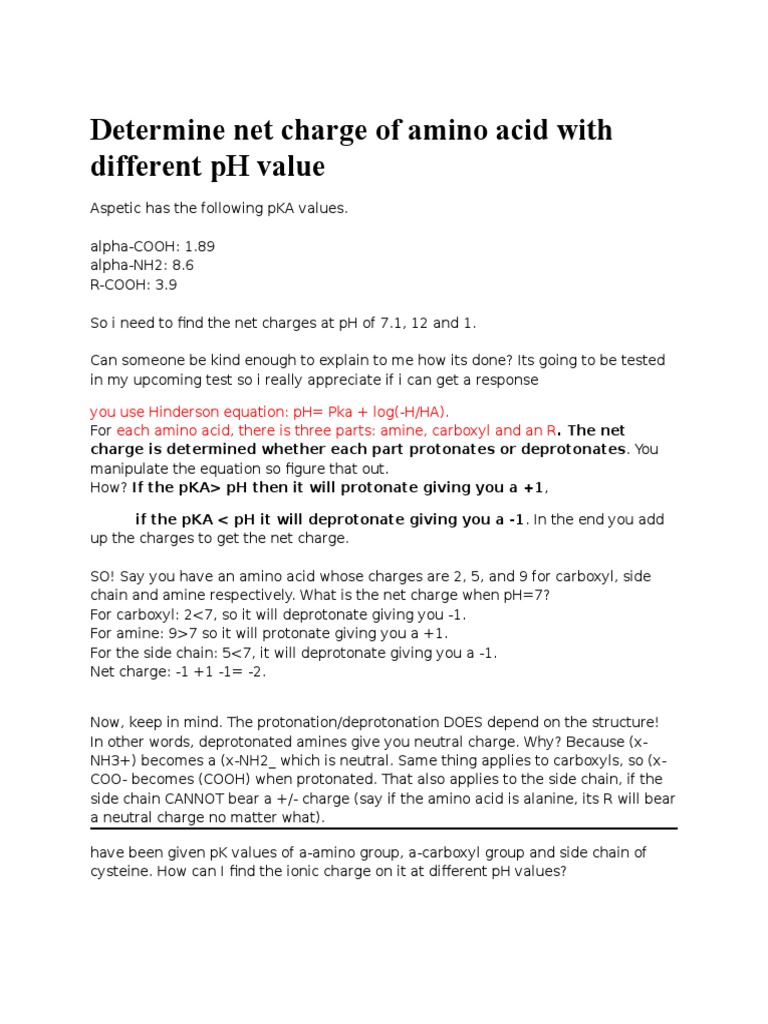 Determine Net Charge of Amino Acid With Different PH Value | Unduh gratis PDF | Acid ...
