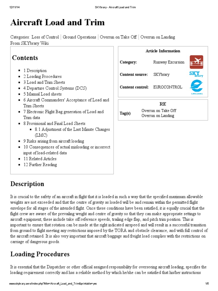 SKYbrary - Aircraft Load and Trim PDF | PDF | Takeoff | Aircraft Flight ...