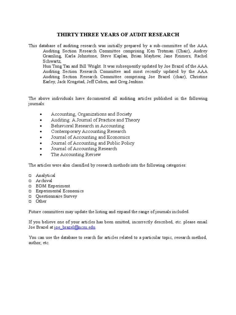 Audit Research | PDF | Audit | Accounting