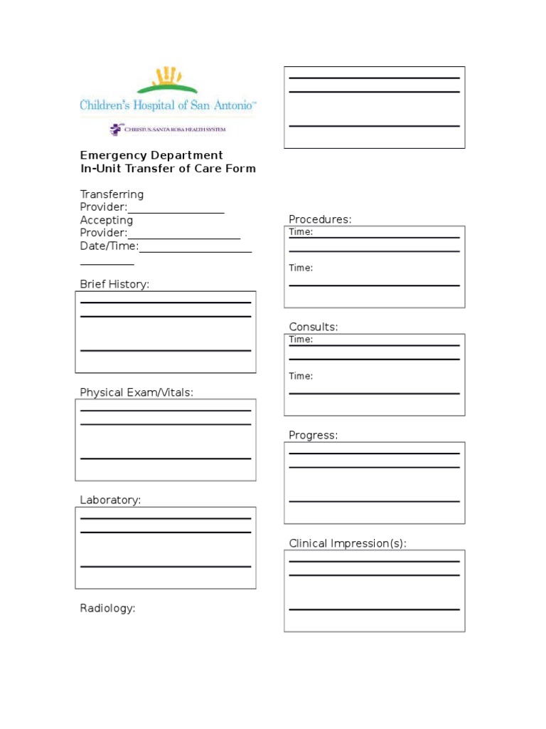 Emergency Department Transfer Form | PDF