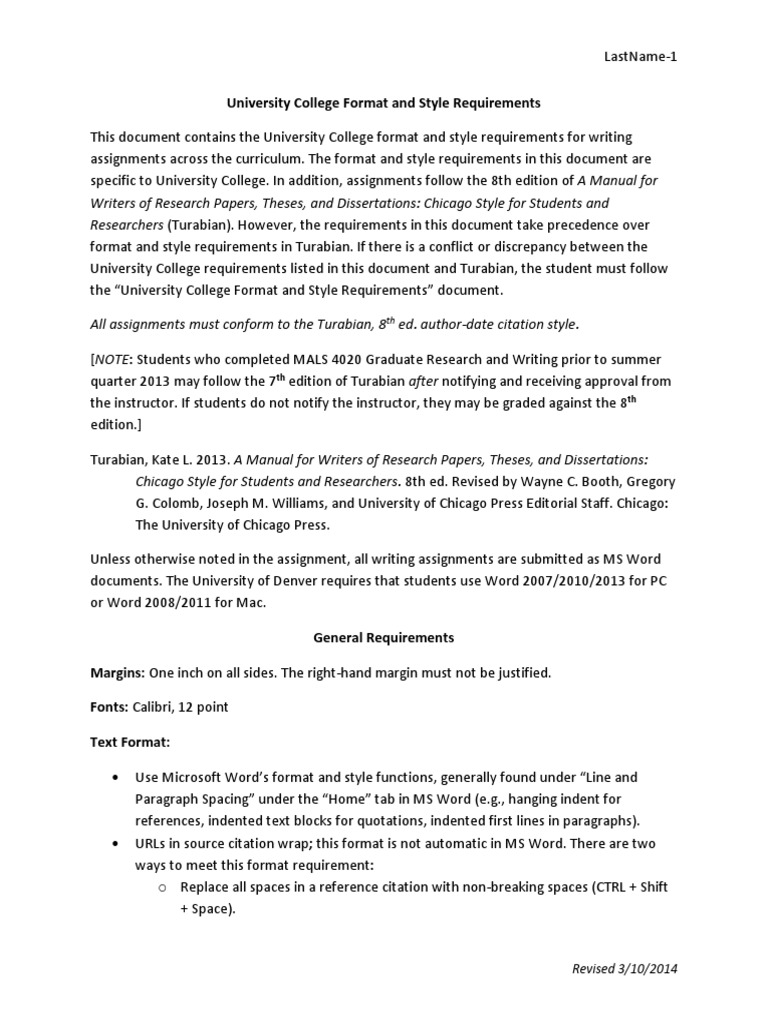 University College Format and Style Requirements 2015 | PDF | A Manual ...