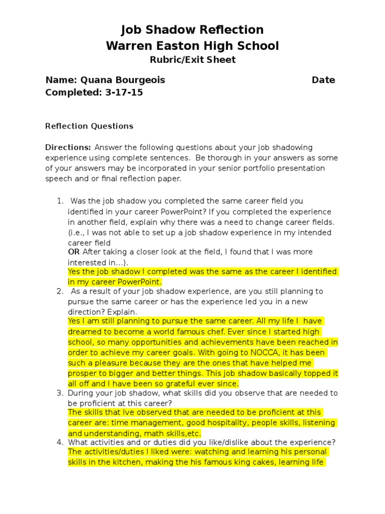Job Shadow Reflection | PDF | Mentorship | Cognition