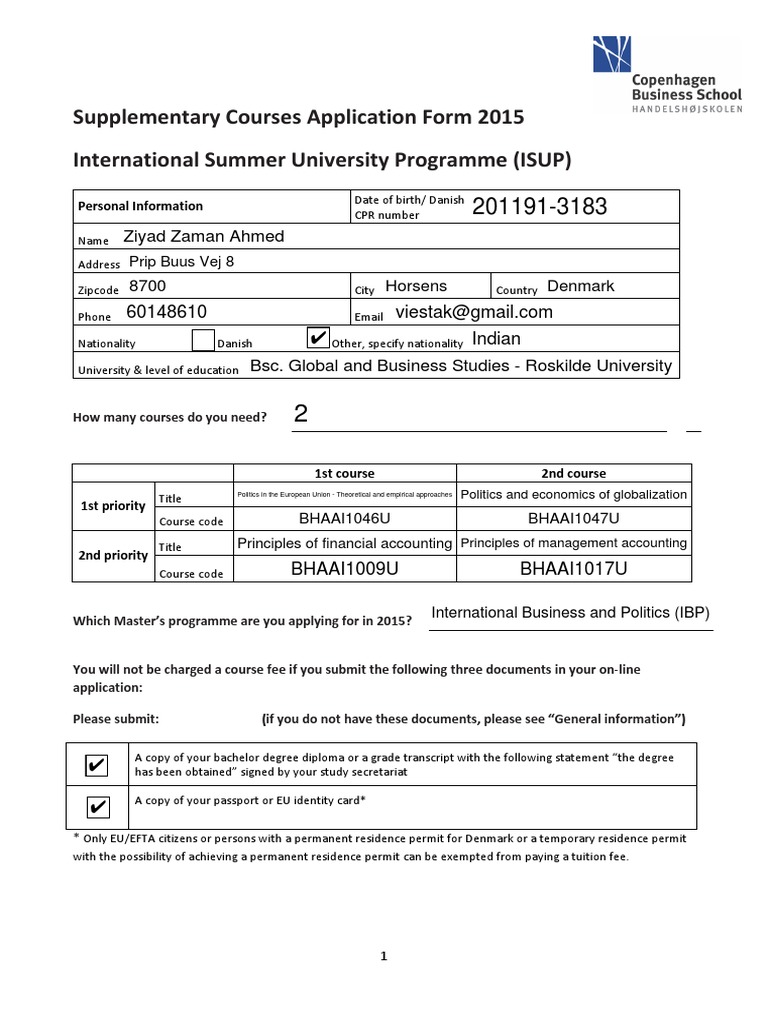 ISUP 2015 Supplementary Courses Form | PDF | University And College ...