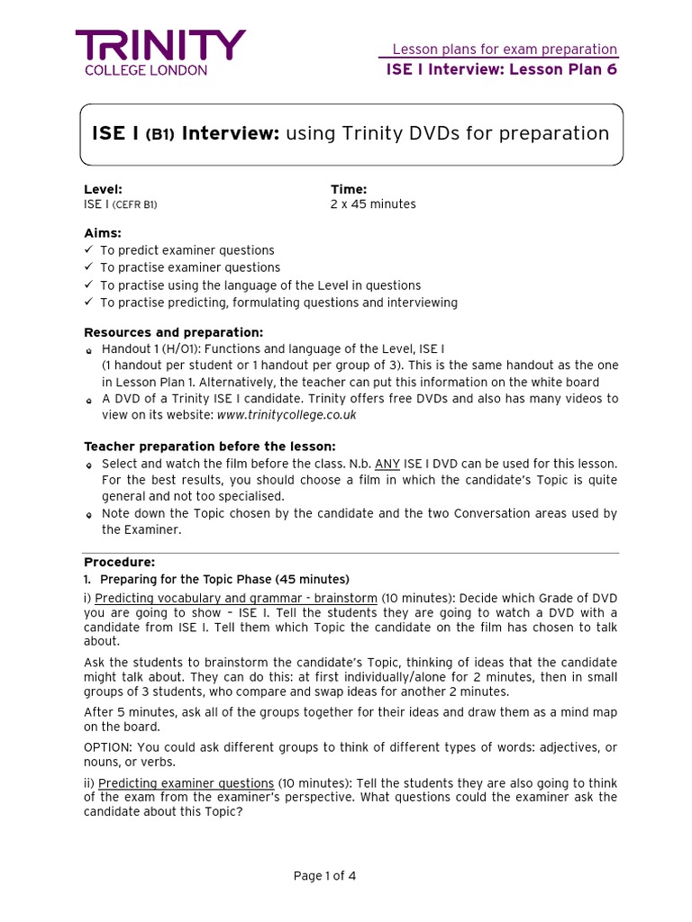ISE 1 (B1) Interview - Lesson Plan 6 - Using Trinity DVDs For ...