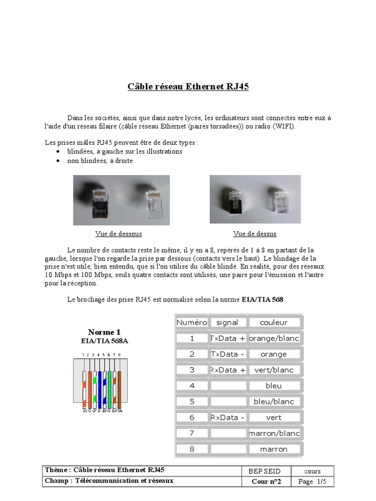 Câblage RJ45 : Normes et Réalisation | PDF | Ingénierie des ...