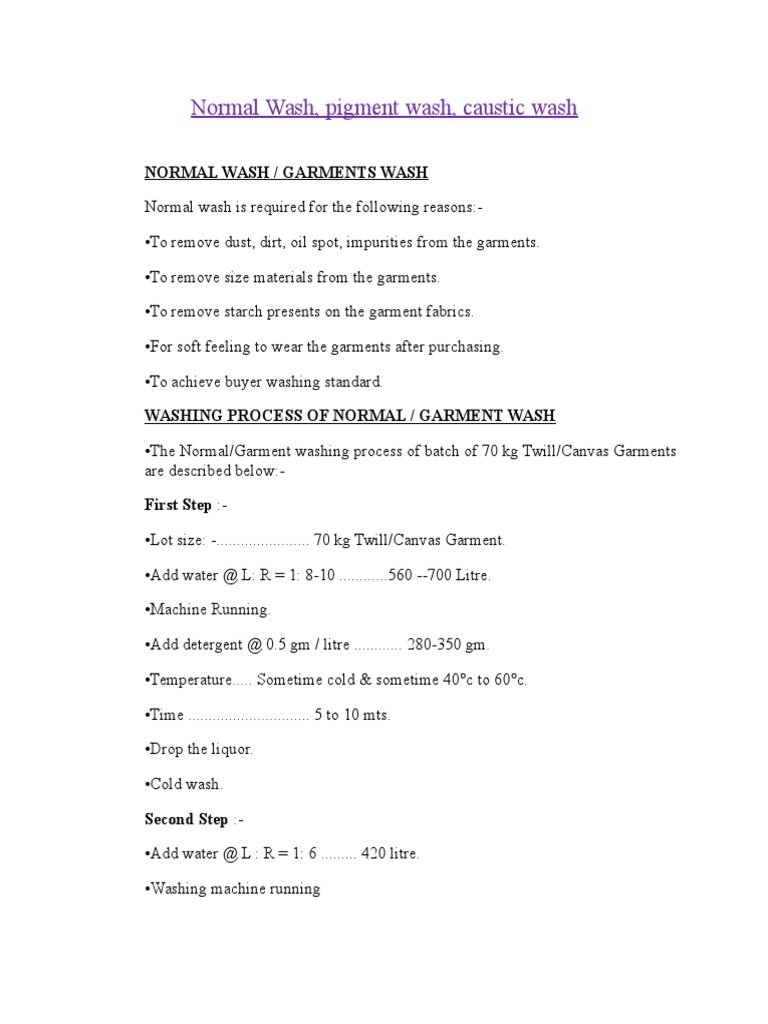 Normal Wash, Pigment Wash, Caustic Wash | PDF | Sodium Hydroxide | Dye