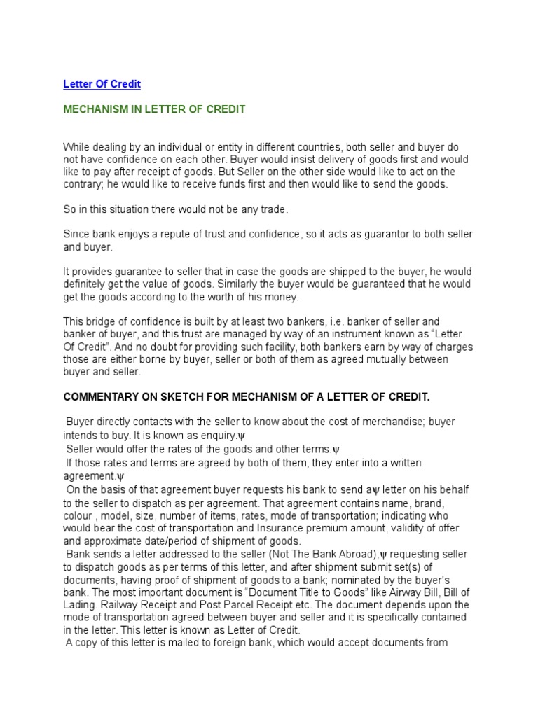 Letter of Credit Procedure | Letter Of Credit | Payments