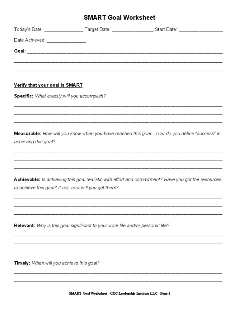 SMART Goal Worksheet | PDF | Goal | Leadership