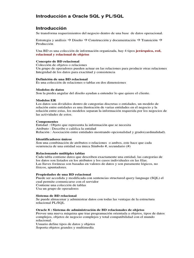 Introducción A Oracle SQL y PL Volumen 1 y 2 | PDF | Pl / Sql | SQL