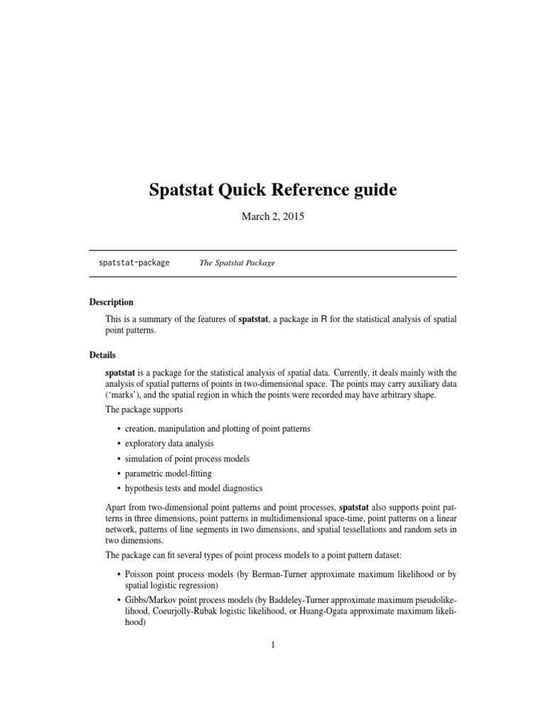 Spat Stat Quick Ref | PDF | Logistic Regression | Regression Analysis