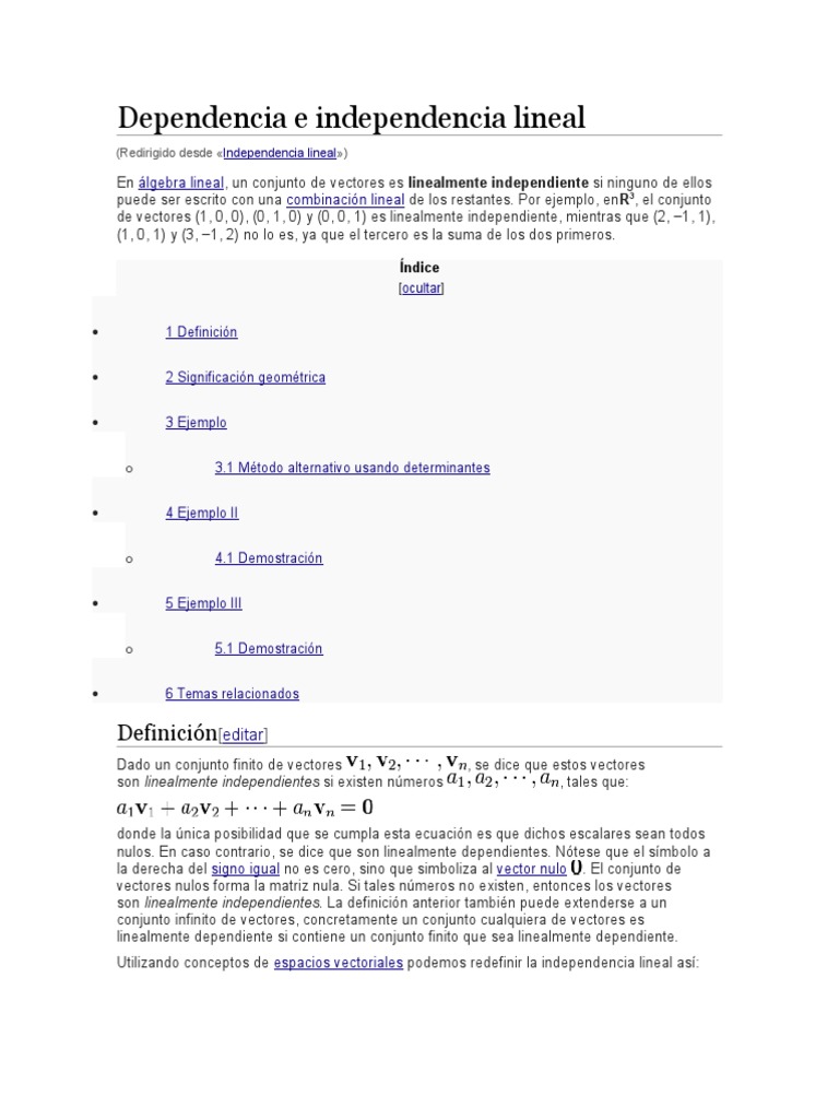 Dependencia e Independencia Lineal | PDF | Espacio vectorial | Geometría