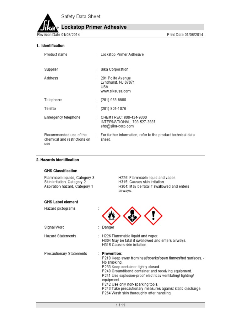Lockstop Primer Adhesive SDS-Greenstreak | Toxicity | Packaging And ...