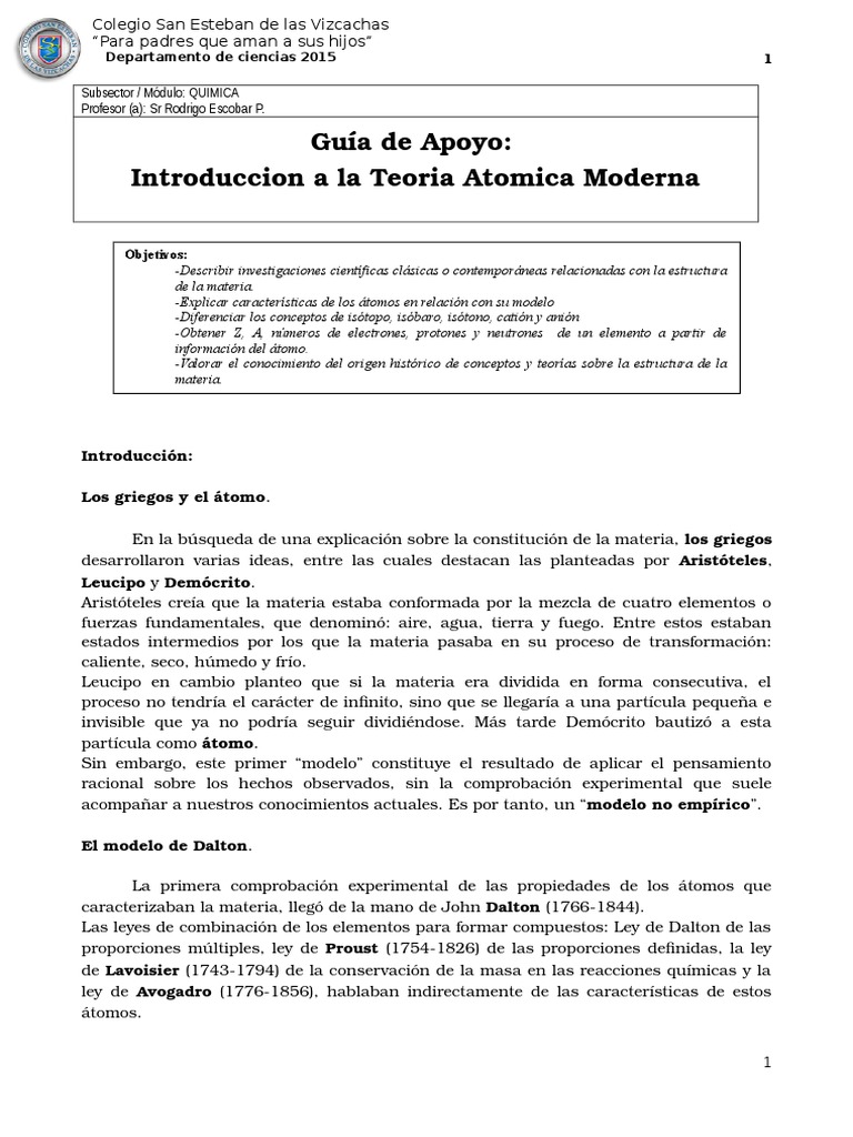 Guia Teoria Atomica | PDF | Átomos | Núcleo atómico