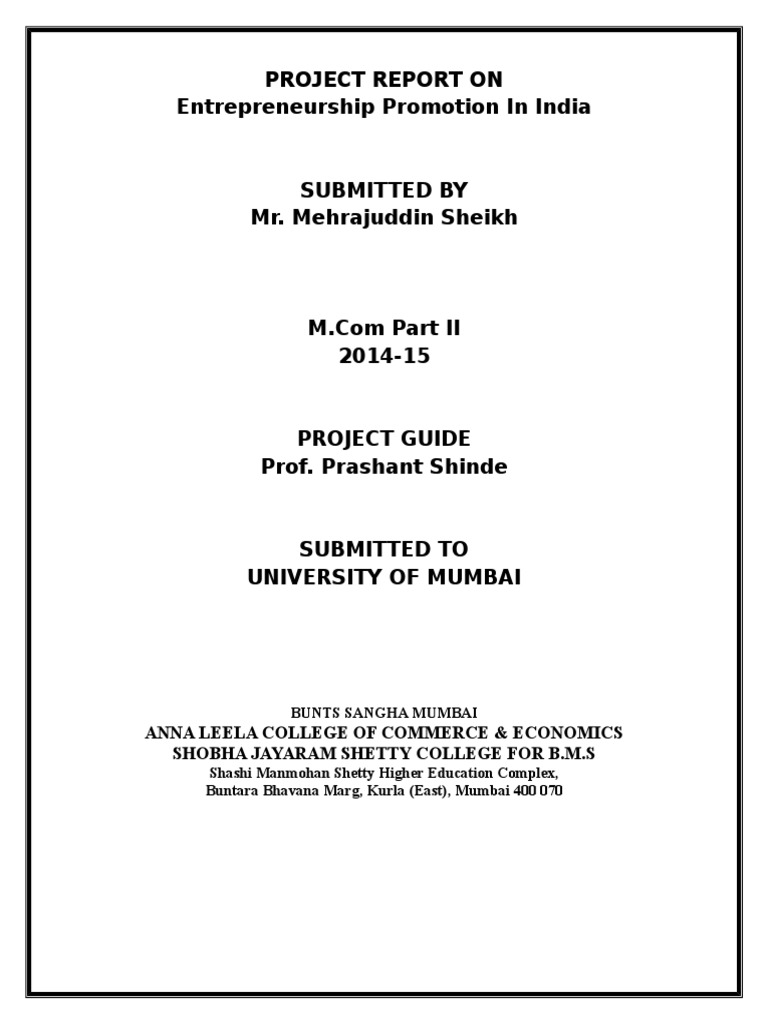 Initial Pages of a project | Entrepreneurship | Academia