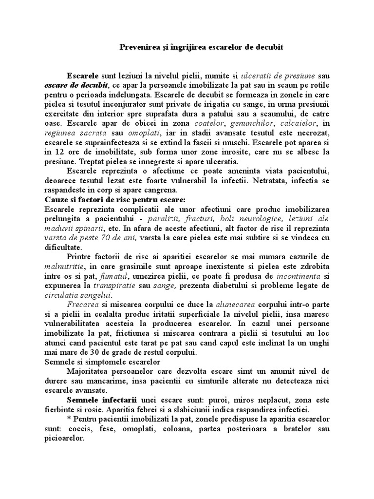 Prevenirea Escarelor de Decubit | PDF