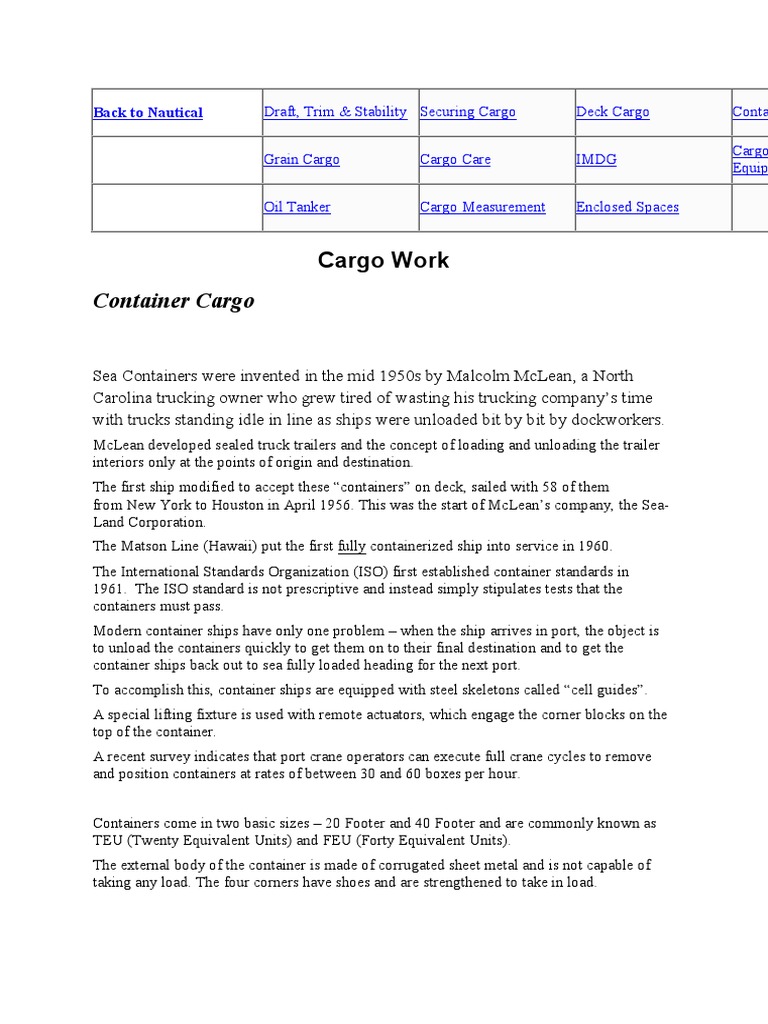 Container Cargo Notes | PDF | Containerization | Ships