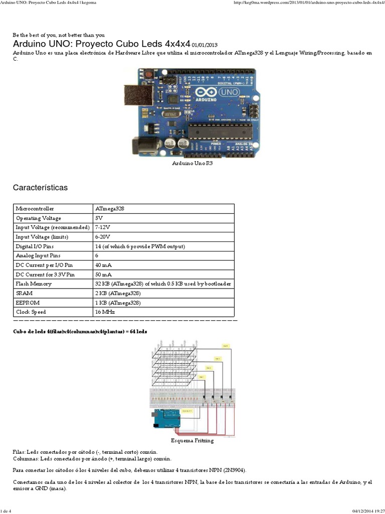 Arduino UNO - Proyecto Cubo Leds 4x4x4 - Kegoma | PDF | Arduino | Diodo emisor de luz