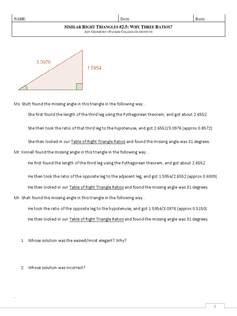 Right Triangle Ratios & Missing Angles | PDF