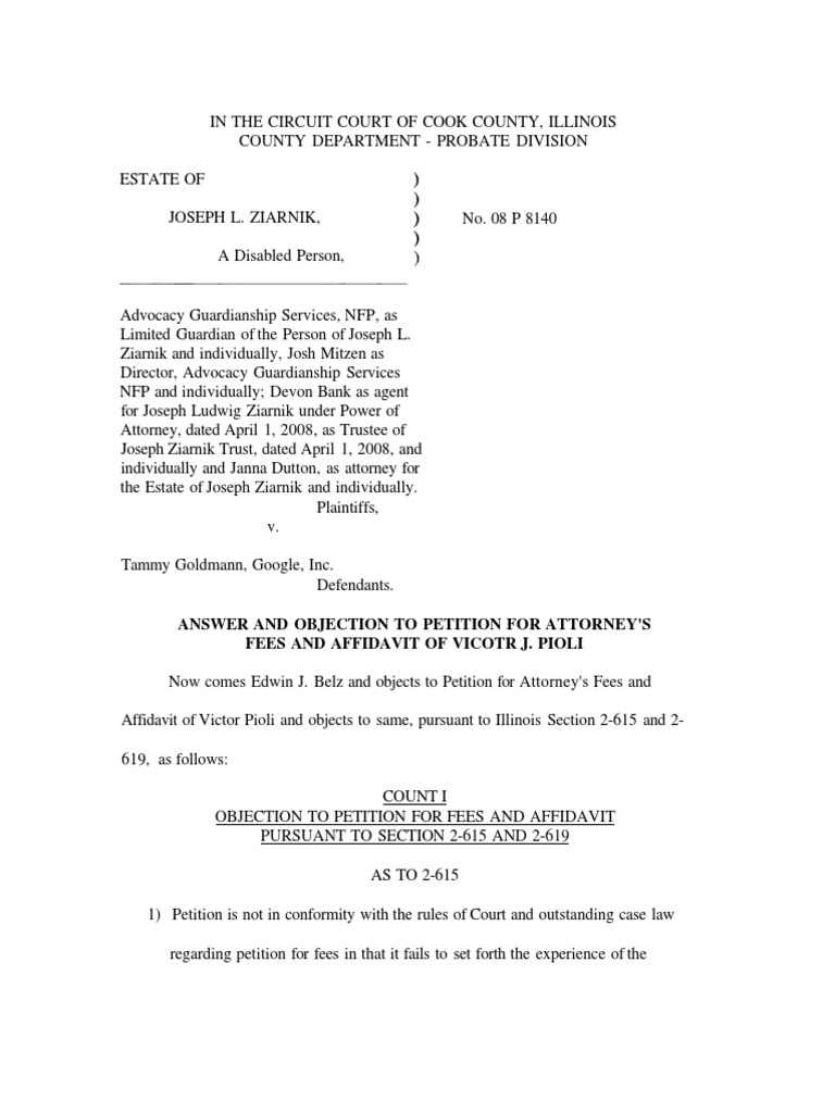Belz Objection To Attorney Fees | PDF | Legal Guardian | Lawyer