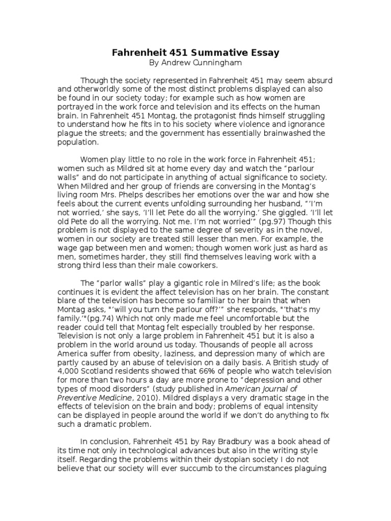 Fahrenheit 451 Summative Essay | PDF | Psychology | Behavioural Sciences