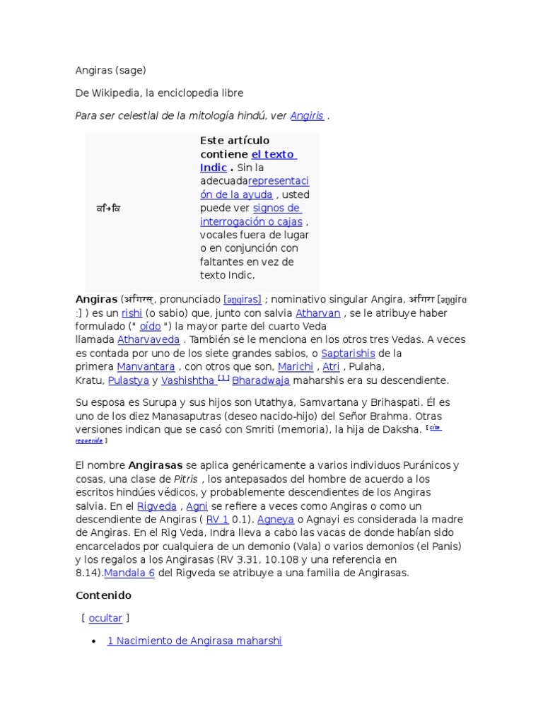 Angiras, el sabio védico atribuido a la formulación del Atharvaveda ...