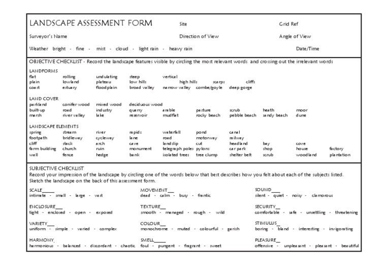 Landscape Features Assessment Checklist | PDF