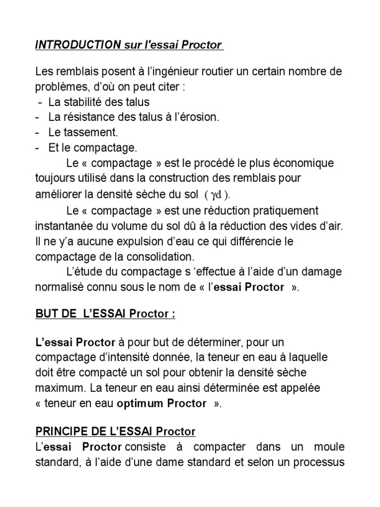 Essai Proctor : Méthodes et Objectifs | PDF | Science | Ingénierie