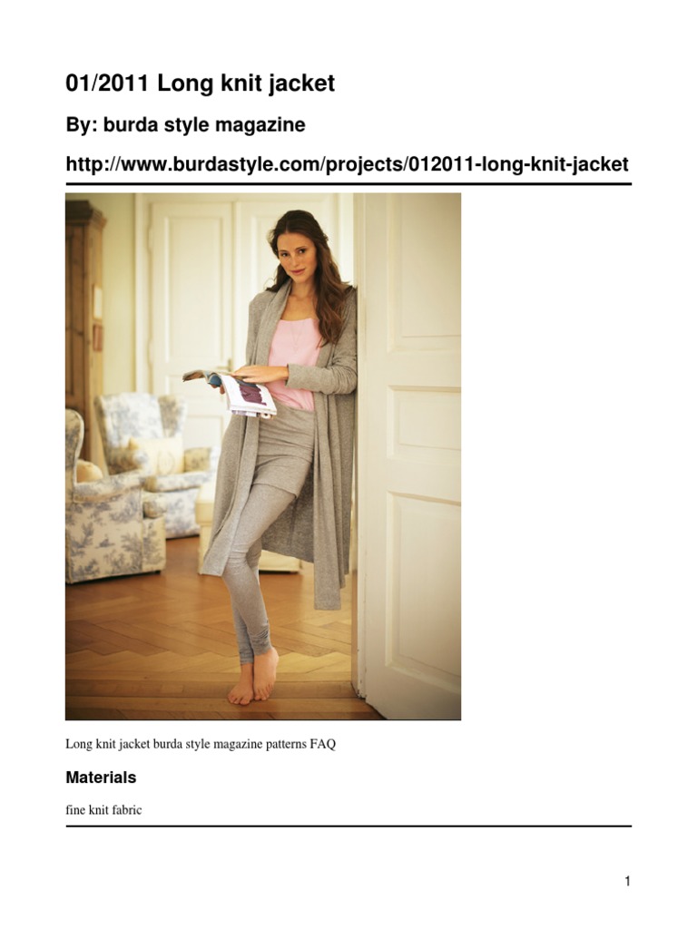 Long Knit Jacket Sewing Instructions | PDF