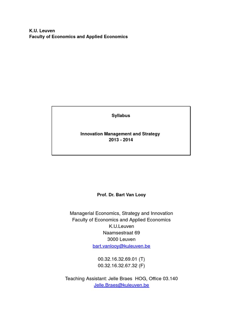 Syllabus Innovation Management Strategy2013-2014 | PDF | Innovation ...