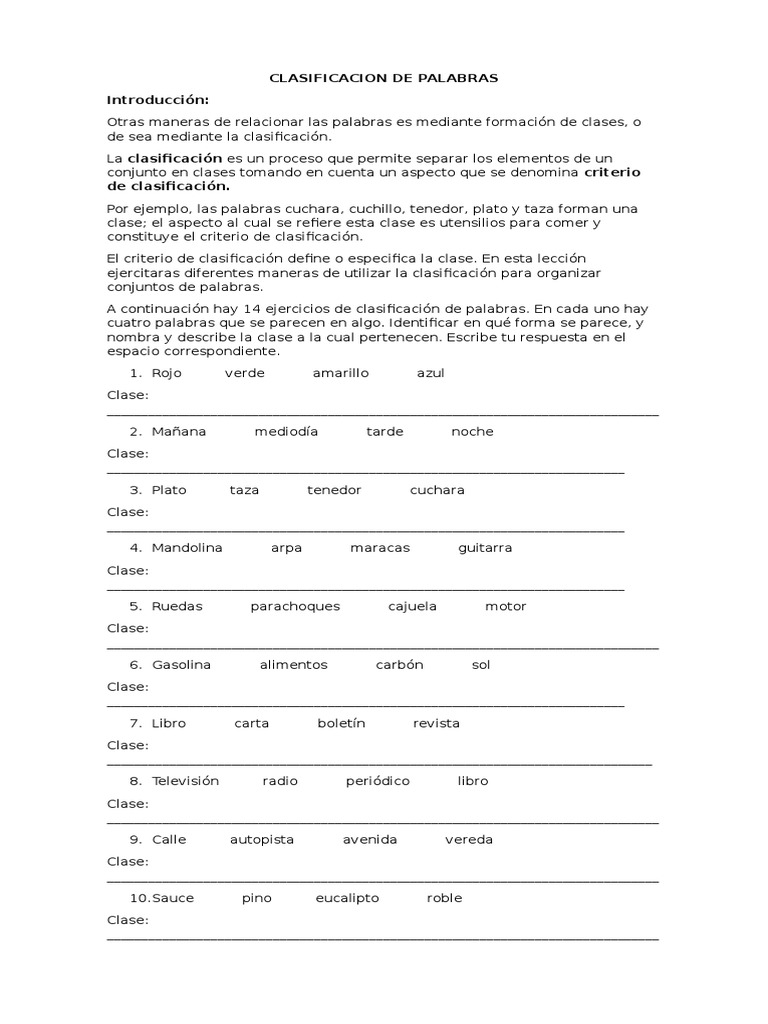 Clasificacion de Palabras | PDF | Naturaleza
