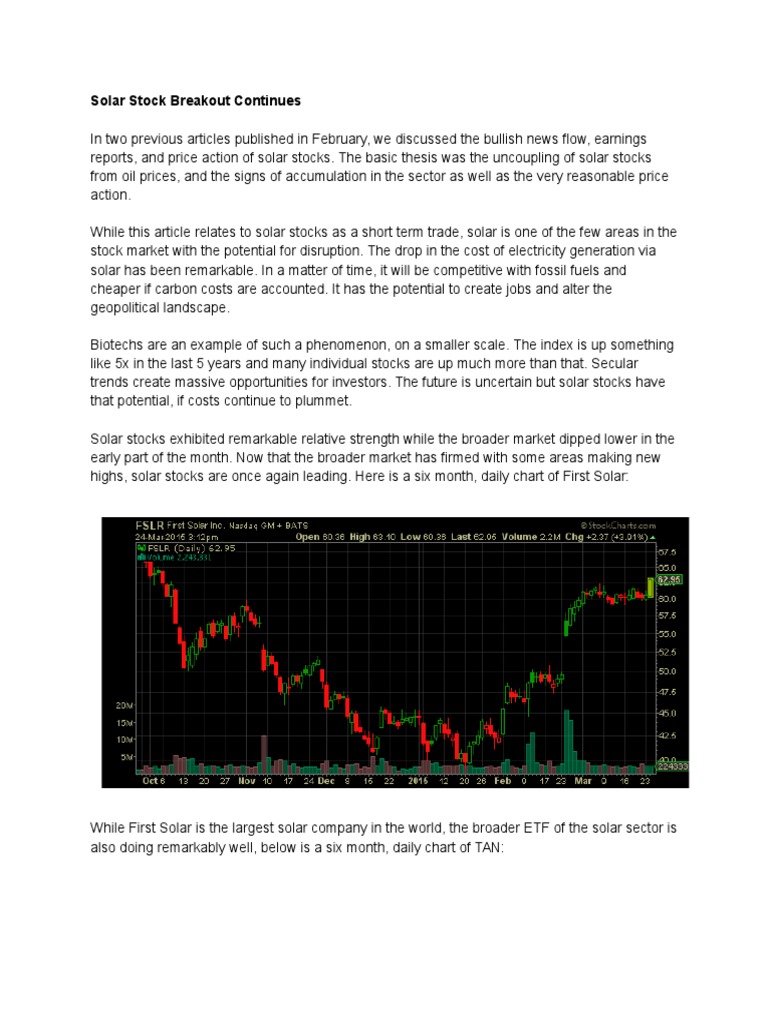 Solar Stock Breakout Continues | PDF | Price–Earnings Ratio | Market Trend