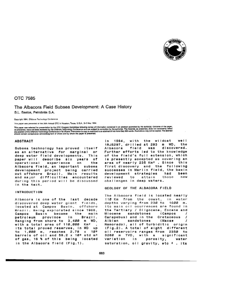 OTC 7585 The Albacora Field Subsea Development A Case History | PDF