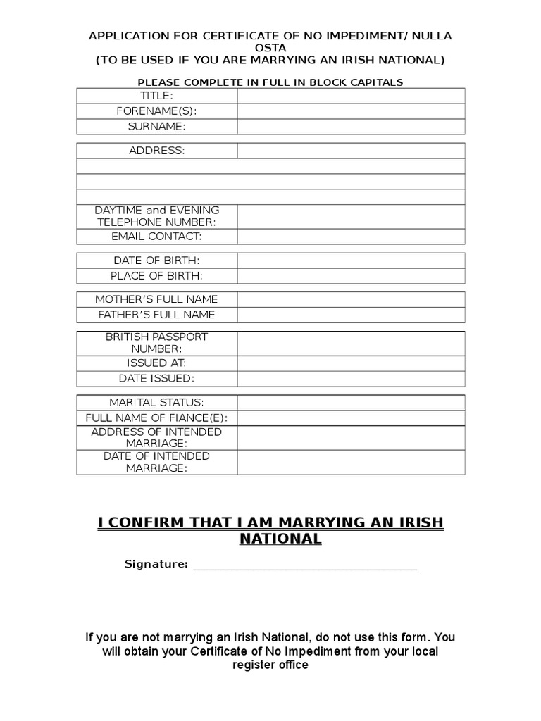 Nulla Osta Form | Download Free PDF | Marriage | Mail