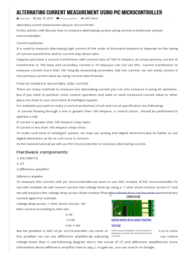 Alternating Current Measurement Using Pic Micocontroller | PDF | Electric Current | Voltage
