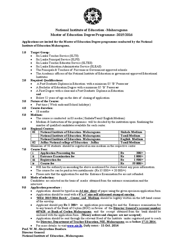 M.Ed Program for SL Educators | PDF | Academic Degree | Postgraduate ...