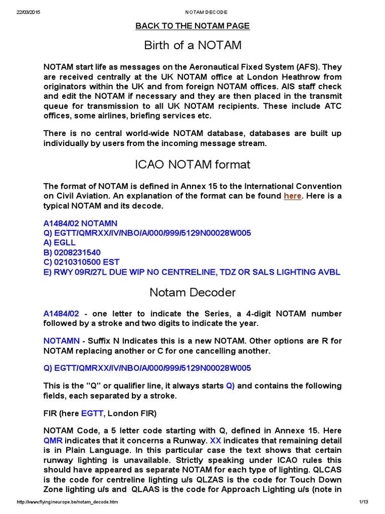 Notam Decode 13pg | PDF | Air Traffic Control | Visual Flight Rules