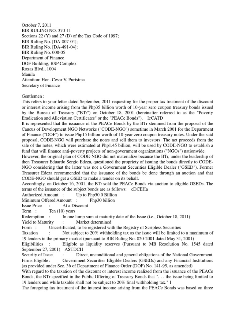 Bir Rulings | PDF | United States Treasury Security | Bonds (Finance)