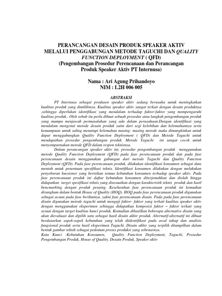 Desain Speaker Aktif Metode QFD dan Taguchi | PDF
