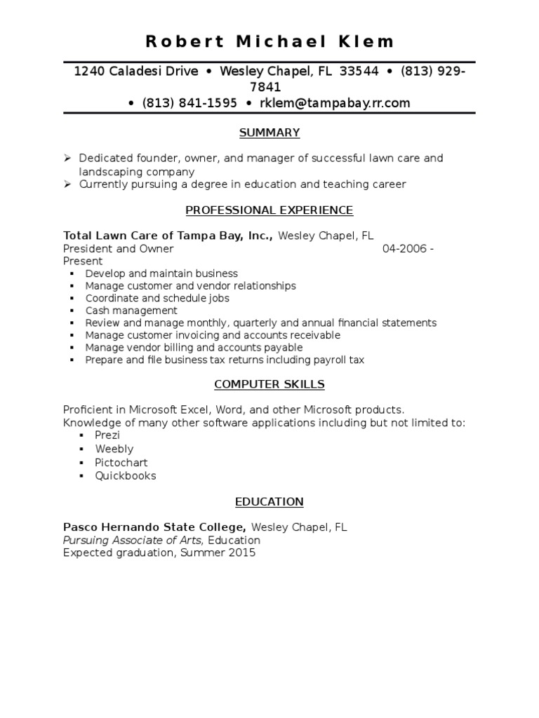 Lawn Care Business Owner Resume | PDF | Career & Growth
