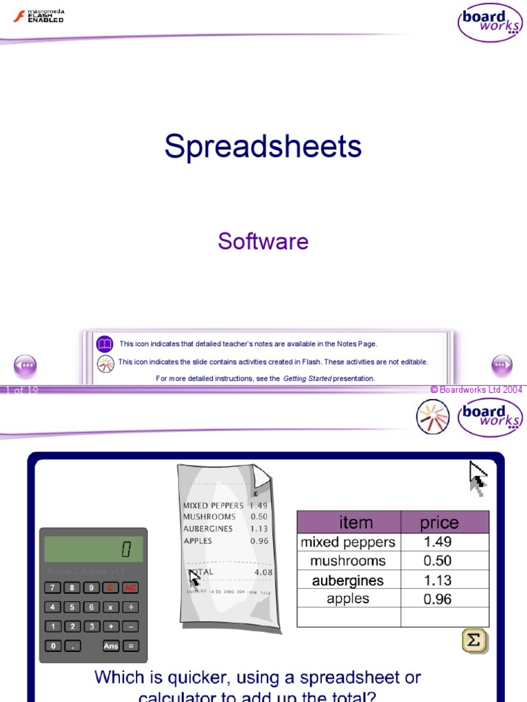 Spreadsheets.ppt | Spreadsheet | Computing