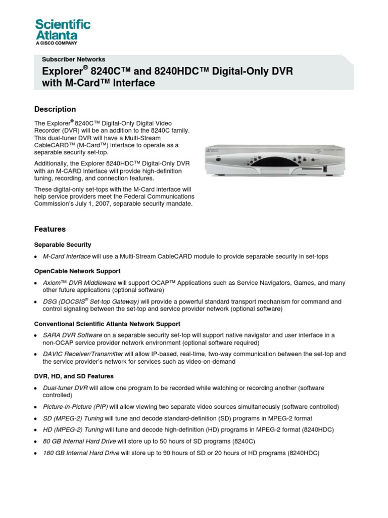 Scientific Atlanta | PDF | Digital Video Recorder | Digital Television