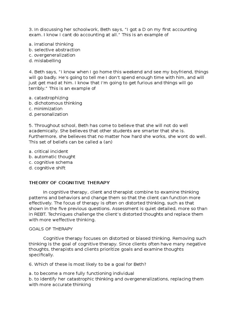 Theory of Cognitive Therapy | PDF | Cognitive Therapy | Rational ...