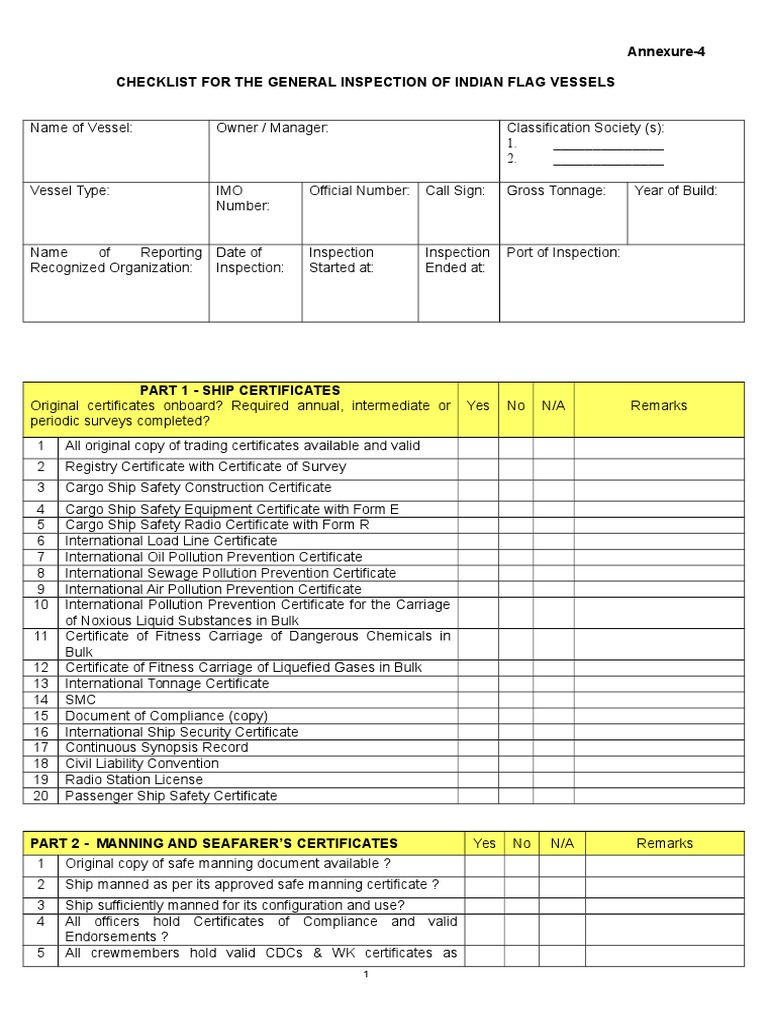 FSI checklist | Oil Tanker | Ships