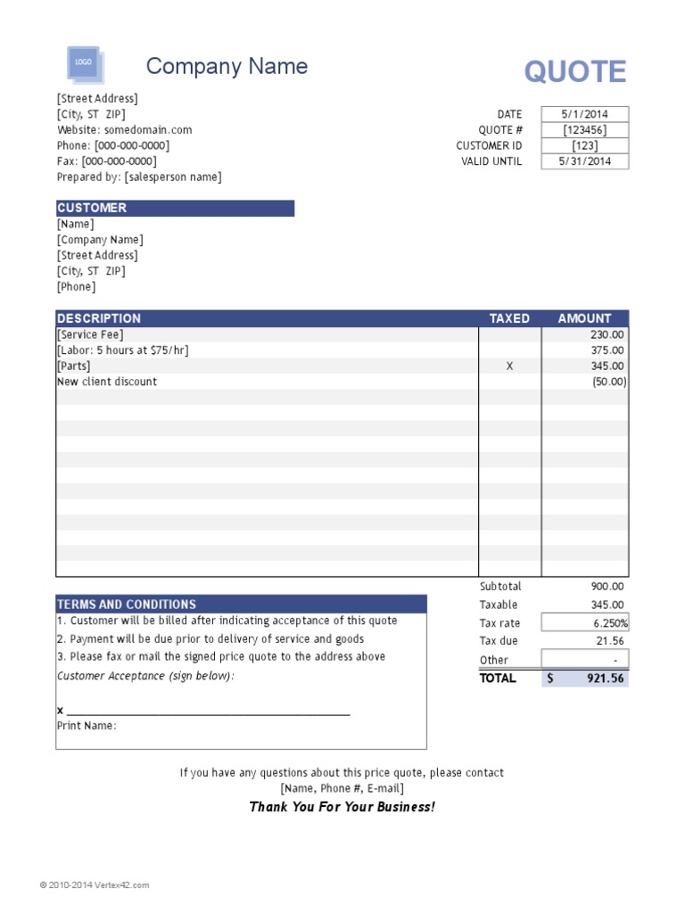 Quote Template | PDF | Spreadsheet | Portable Document Format